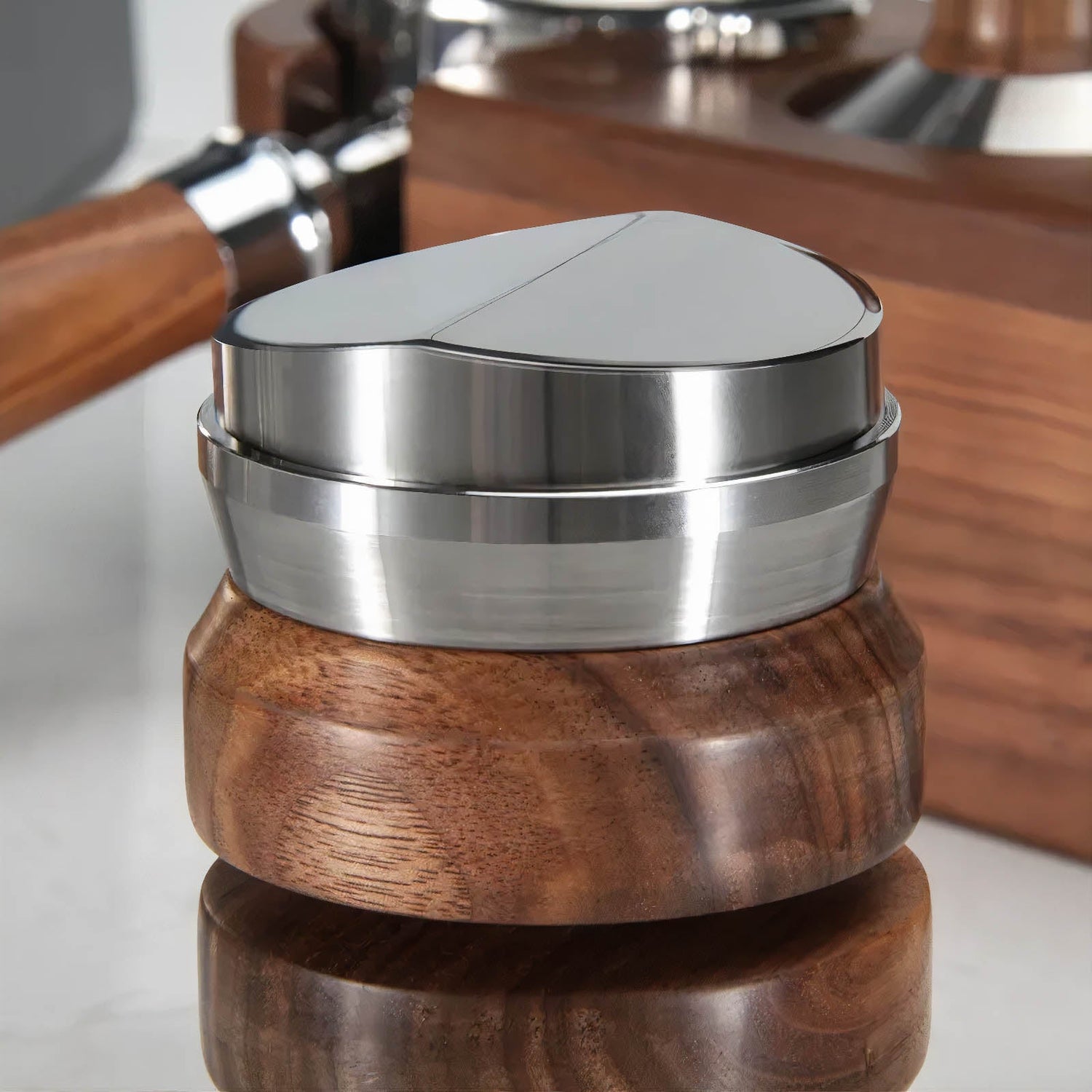 Adjustable Depth Espresso Distributor with Walnut Handle